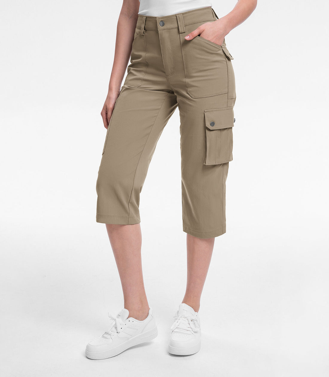 Women's Cargo Capris Pants High Waist Waterproof Hiking - HikerFlex W0